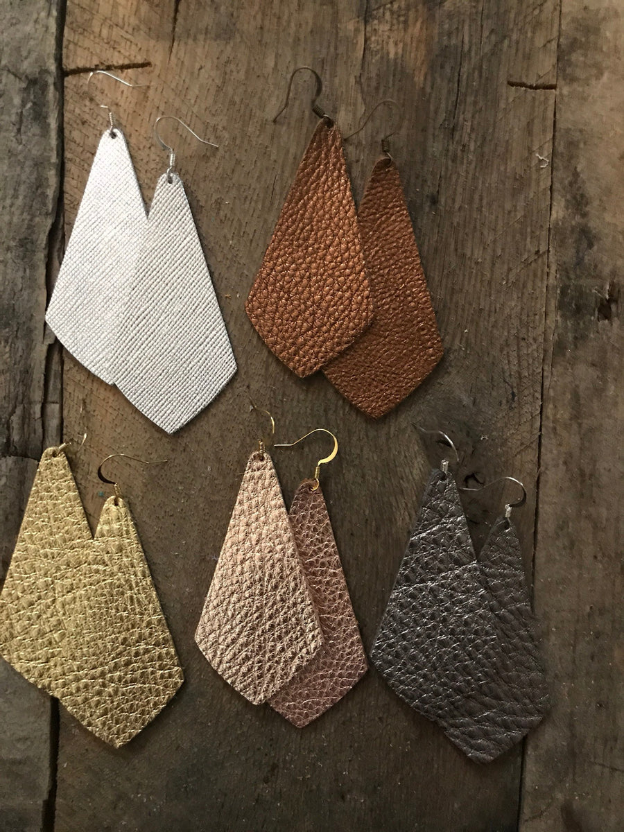 Skylar- long geometric leather earring. – Luna & Loki Design